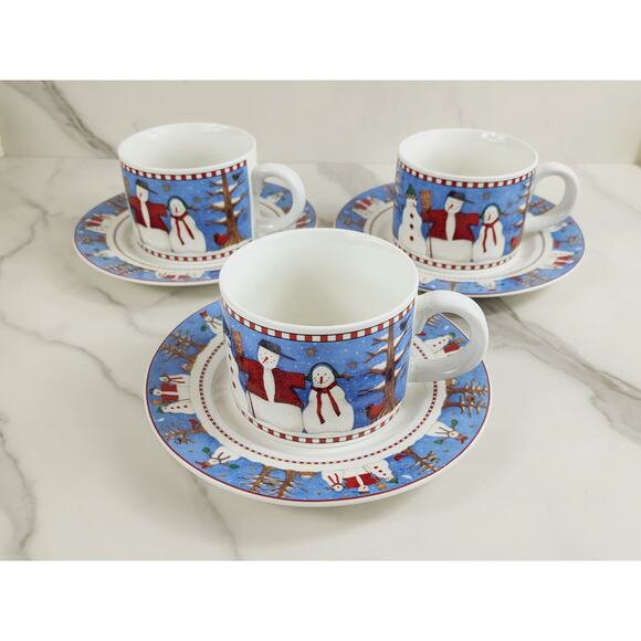 Oneida | Dining | Oneida Sakura Mug Teacup Saucer Snowman Debbie Mumm ...